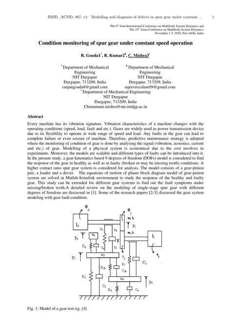 Pdf Condition Monitoring Of Spur Gear Under Constant Speed Operation
