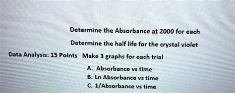 Determine The Absorbance At 2000 For Each Determine The Half Life For