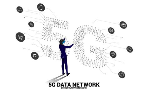 실루엣 남자는 디지털 가상 현실 기술과 Ar의 회로판 스타일 모양의 5g 모바일 네트워킹 개념으로 Vr 안경을 착용합니다