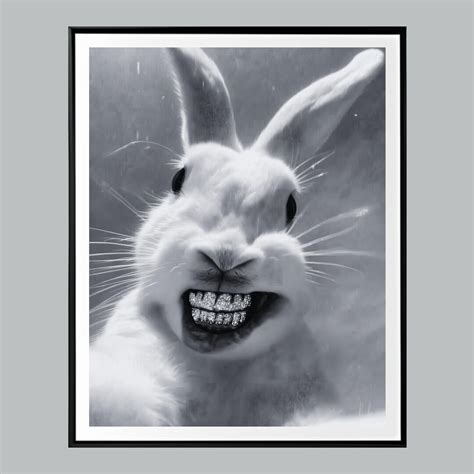 Funny Rabbit With Diamond Grillz Print Gangster Bunny Art Thug Life