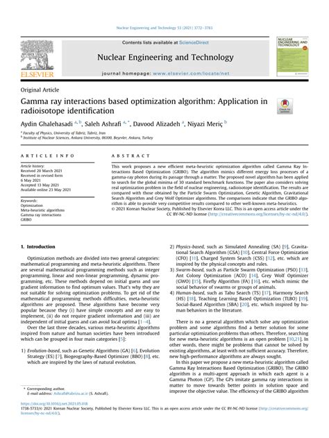 Pdf Gamma Ray Interactions Based Optimization Algorithm Application