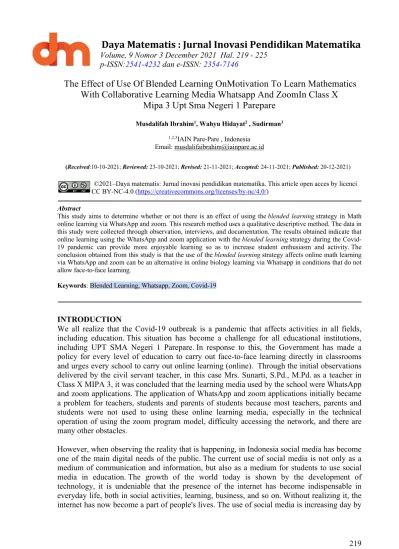 The Effect Of Use Of Blended Learning Onmotivation To Learn Mathematics With Collaborative