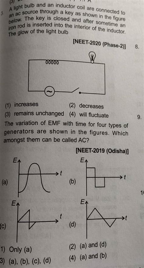 A Light Bulb And An Inductor Coil Are Connected To An Ac Source Through A