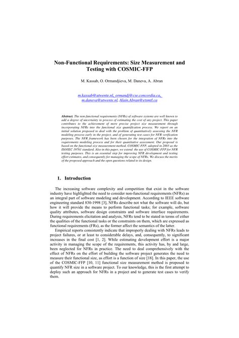 Pdf Non Functional Requirements Size Measurement And Testing With Cosmic Ffp
