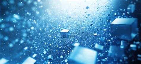 Abstract Blue Background With Floating Cubes And Sparkling Particles In 3d Space Stock Image