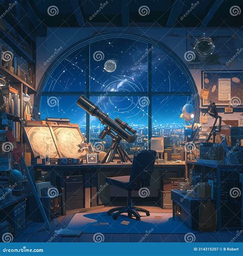 Bright Starry Sky In Office Window Science Themed Stock Illustration Illustration Of Stars