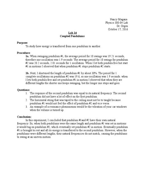 Energy Transfer In Coupled Pendulums Pdf