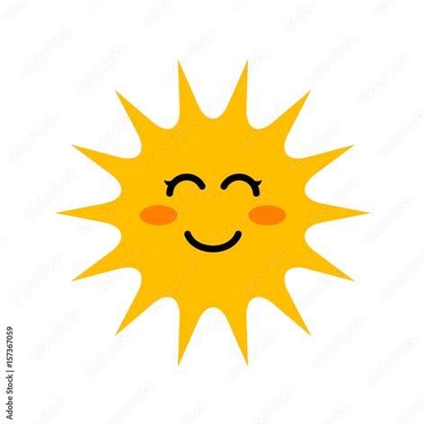 Icono Plano Sol Con Sonrisa Kawaii En Fondo Blanco Stock Vector Adobe Stock
