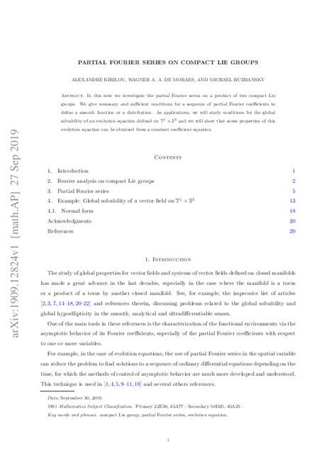 Pdf Partial Fourier Series On Compact Lie Groups