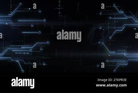 Animation Of Lens Flares Over Illuminated Circuit Board Pattern And Binary Codes On Black