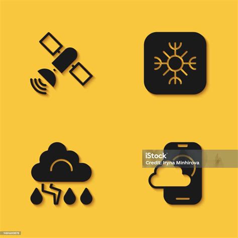 위성 일기 예보 앱 구름 및 번개 눈송이 아이콘을 긴 그림자로 설정합니다 벡터 Gui 위젯에 대한 스톡 벡터 아트 및 기타 이미지 Gui 위젯 검은색 겨울 Istock