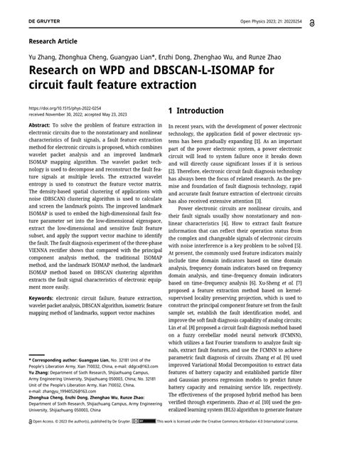 PDF Research On WPD And DBSCAN L ISOMAP For Circuit Fault Feature