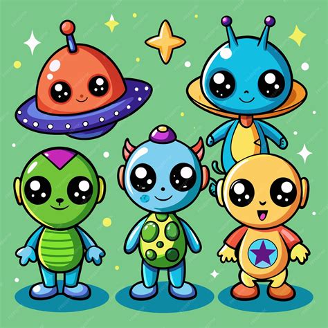 Un Grupo De Cinco Alienígenas De Dibujos Animados Cada Uno Con