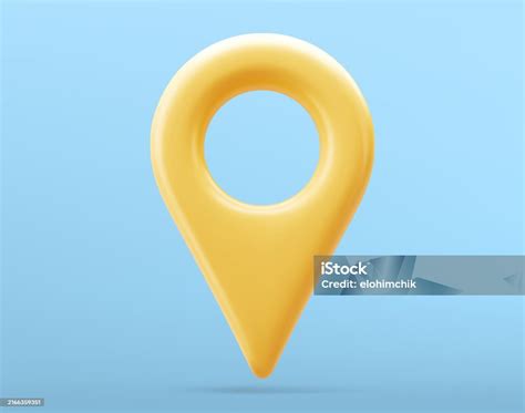 노란색 사실적인 3d 지도 핀 포인터 아이콘입니다 파란색 배경에 고립되어 있습니다 벡터 일러스트 레이 션 개념에 대한 스톡 벡터