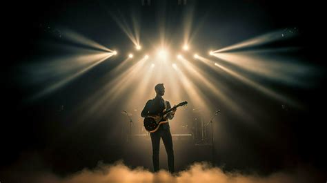 Guitarist Playing On Stage Illuminated By Spotlight 32940830 Stock