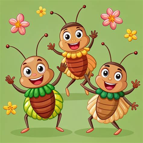 Cute Cockroaches Dancing To Hawaiian Dance Vector Design Premium Ai