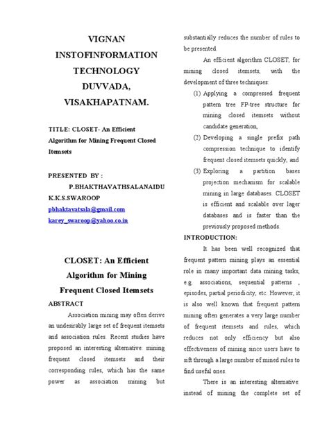 Closet An Efficient Algorithm For Mining Frequent Pdf Mathematical Logic Applied Mathematics