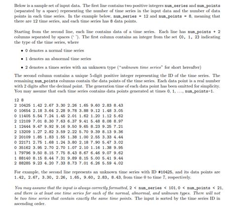 Solved Below Is A Sample Set Of Input Data The First Line Chegg Com
