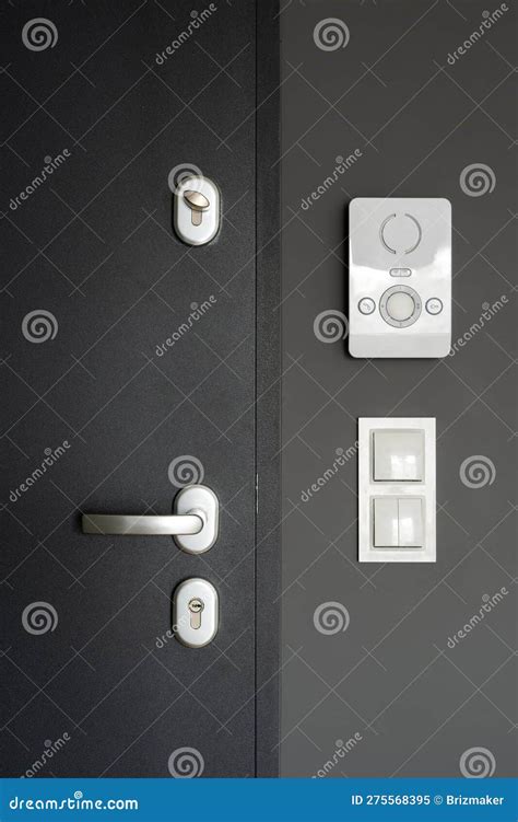 Entrance Door With Talkback And Voice Communication Interphone Stock