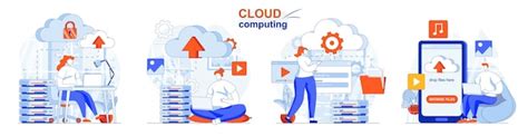 Premium Vector Cloud Computing Concept Set Cloud Service Server For Storing And Processing Data