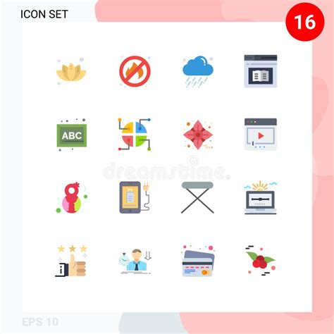 Flat Color Pack Of 16 Universal Symbols Of Abc Education Rain Learning Diploma Stock Vector
