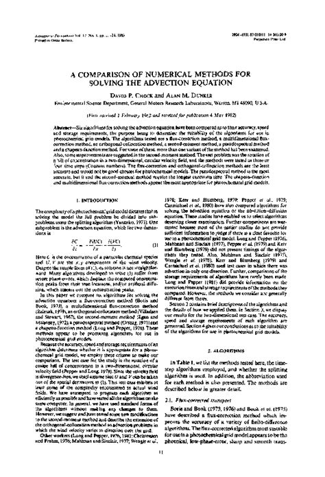 Pdf A Comparison Of Numerical Methods For Solving The Advection Equation