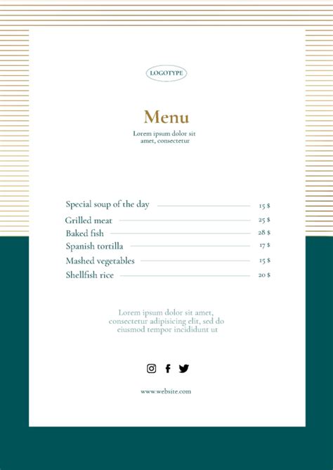 Artisan Restaurant Menu Template With Gold Lines And Teal Accents — Kapwing
