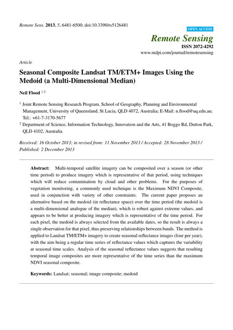 Pdf Seasonal Composite Landsat Tmetm Plus Images Using The Medoid A