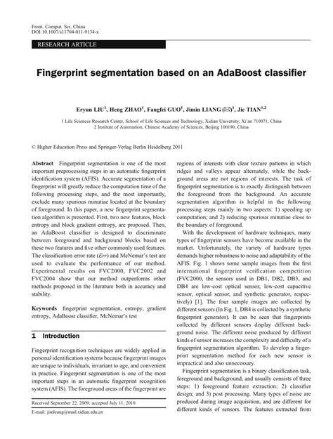 Pdf Fingerprint Segmentation Based On An Adaboost Classifier