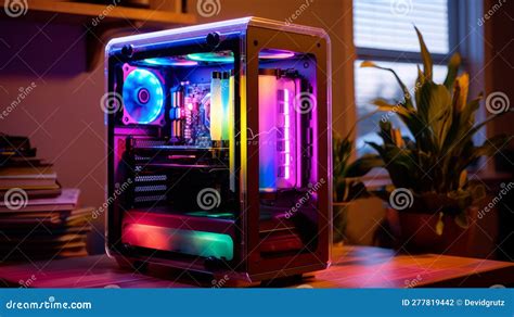 A Gaming Computer With Rgb Led Lighting Generative Ai Stock Illustration Illustration Of