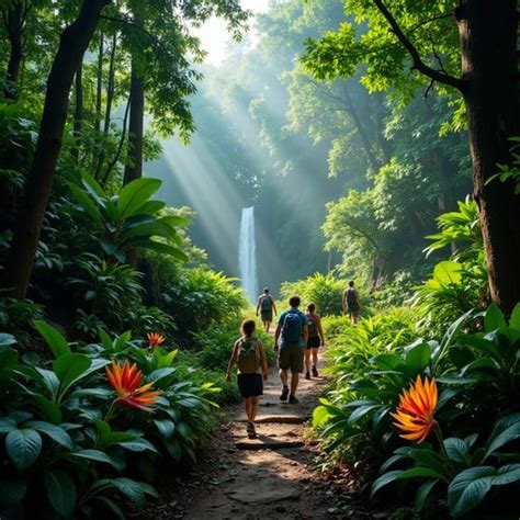 Free Tropical Waterfall Trek Image Rainforest Waterfall Hiking