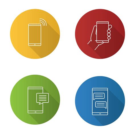 Phone Communication Flat Linear Long Shadow Icons Set Chatting Sms Smartphone In Hand