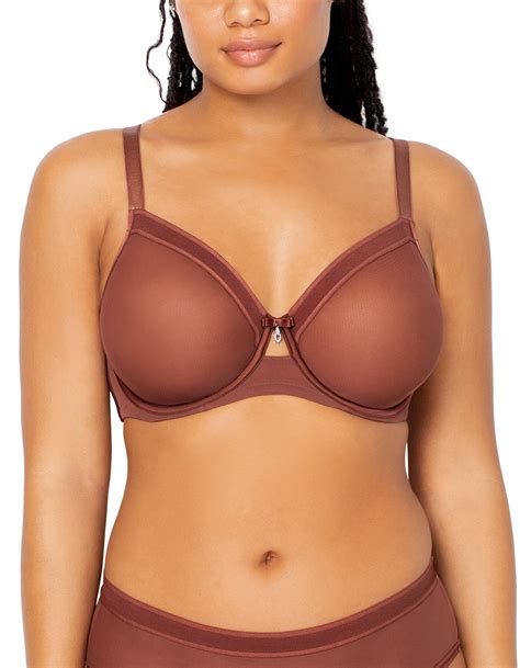 Womens Curvy Couture 1311 Sheer Mesh Unlined Underwire Bra Chocolate