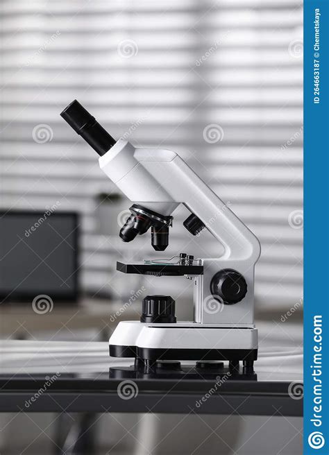 Modern Medical Microscope On Metal Table In Laboratory Stock Image Image Of Laboratory