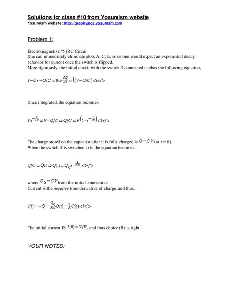 Electricity And Magnetism Problemset 3 Solution Physics Docsity