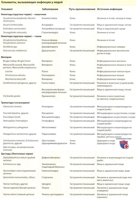 Гельминты вызывающие инфекции у людей и их эпидемиология