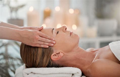 Head Massage Spa And Hands Of Person For Relax Luxury Treatment Or