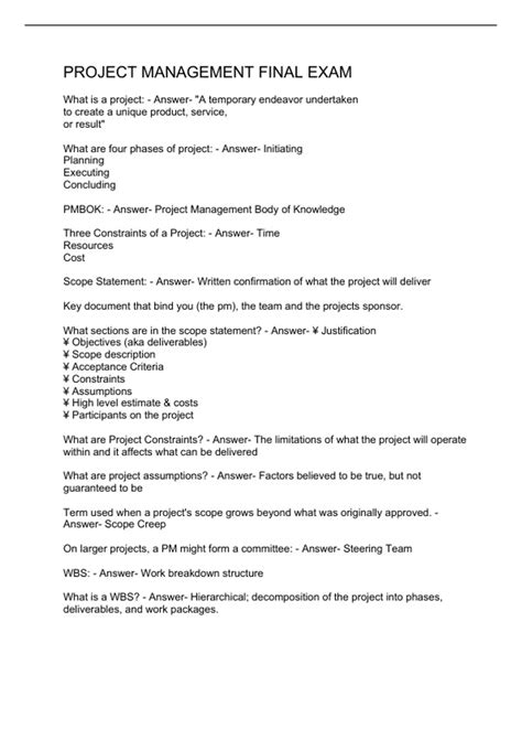 PROJECT MANAGEMENT FINAL EXAM PROJECT MANAGEMENT Stuvia US