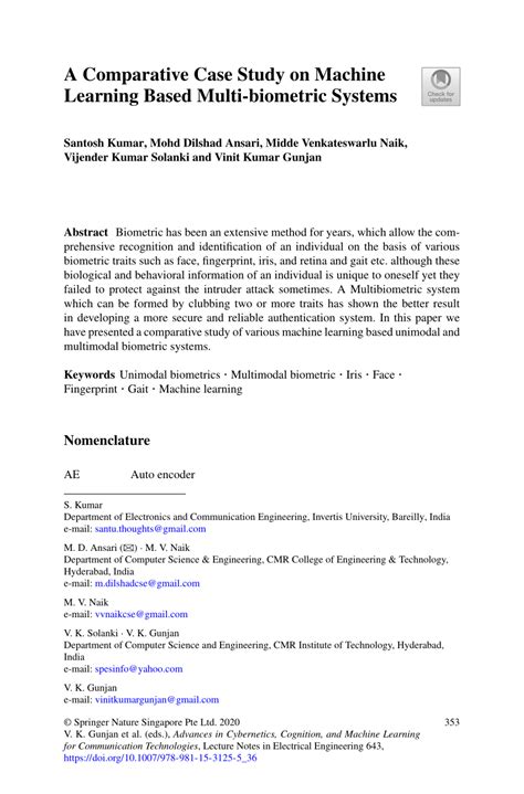 PDF A Comparative Case Study On Machine Learning Based Multi Biometric Systems