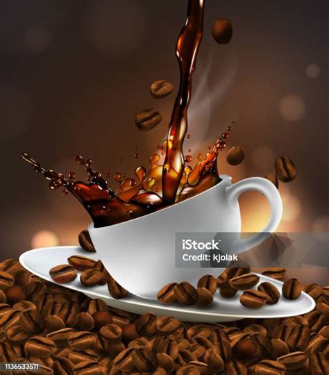 스플래시 효과 커피 콩 투명 한 배경으로 커피 한잔 3d 벡터입니다 높은 상세한 현실적인 그림 광고에 대한 스톡 벡터 아트 및 기타 이미지 Istock