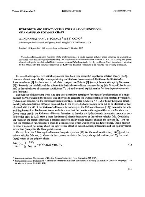 Pdf Hydrodynamic Effect On The Correlation Functions Of A Gaussian Polymer Chain Dokumen Tips