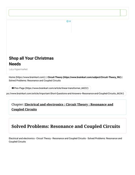 SOLUTION Solved Problems Resonance And Coupled Circuits Studypool