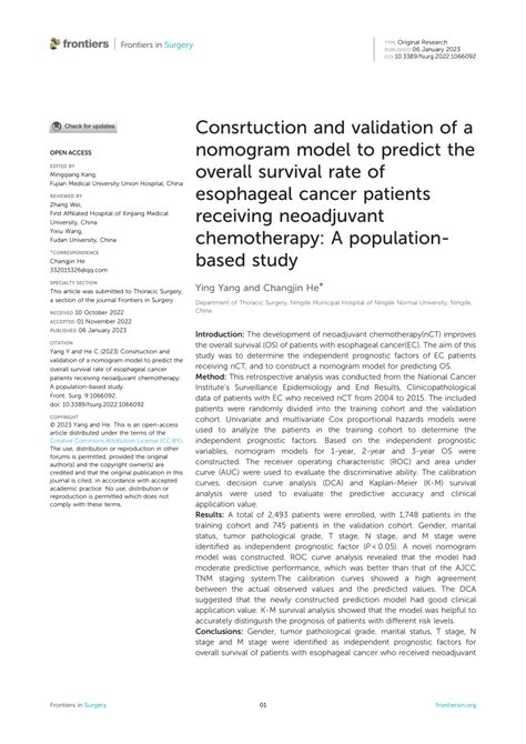 Pdf Consrtuction And Validation Of A Nomogram Model To Predict The Overall Survival Rate Of
