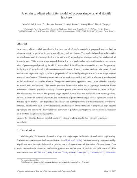 Pdf A Strain Gradient Plasticity Model Of Porous Single Crystal