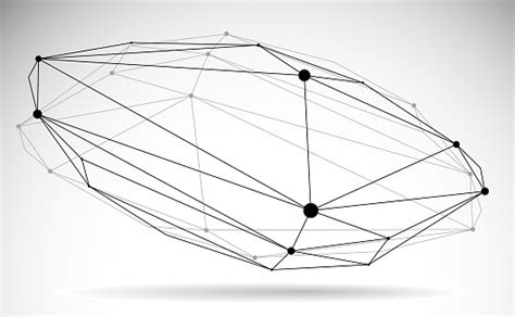 추상 3d 메쉬 모양 벡터 일러스트레이션 흰색 배경에 격리 된 라인 기술 다각형 물체와 연결된 점 동적 기술 및 과학 격자 3