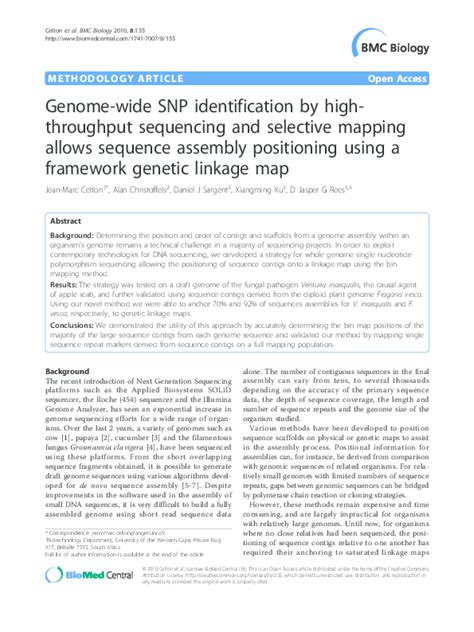 Pdf Genome Wide Snp Identification By High Throughput Sequencing And