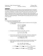 Experiment 1 Buffers In Biological Systems Experiment 1 Buffers In Biological Systems