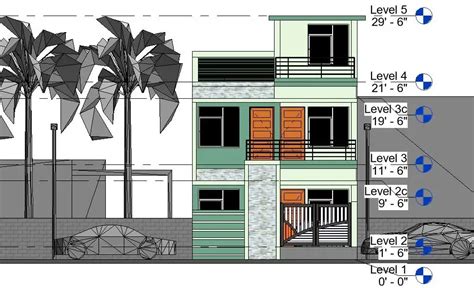 G 2 House Front 3d Elevation And Section Design Revit Drawing File Is
