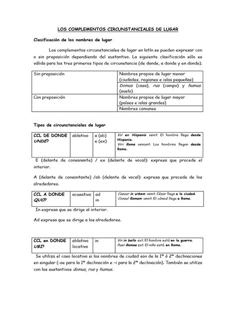 Los Complementos Circunstanciales De Lugar Pdf Tipología Lingüística Morfología Lingüística