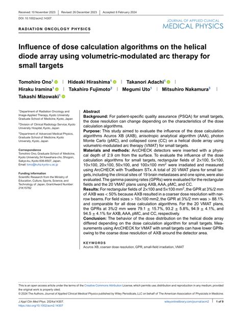 Pdf Influence Of Dose Calculation Algorithms On The Helical Diode Array Using Volumetric